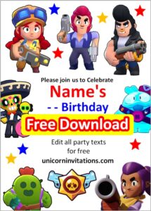 Brawl Stars invitation templates Unicorn Invitations