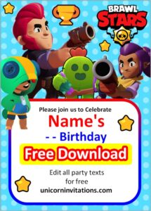 Brawl Stars invitation templates Unicorn Invitations