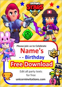 Brawl Stars invitation templates Unicorn Invitations