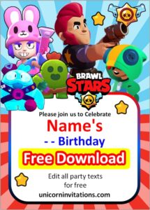 Brawl Stars invitation templates Unicorn Invitations
