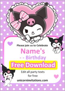 Kuromi invitation templates Unicorn Invitations