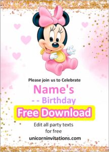 Minnie Mouse invitation templates Unicorn Invitations