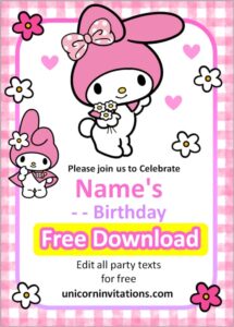 My Melody invitation templates Unicorn Invitations