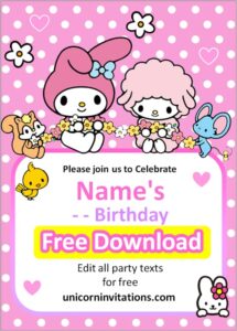 My Melody invitation templates Unicorn Invitations