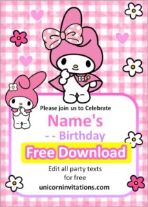 My Melody invitation templates Unicorn Invitations