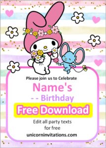 My Melody invitation templates Unicorn Invitations