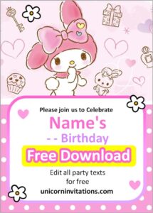 My Melody invitation templates Unicorn Invitations