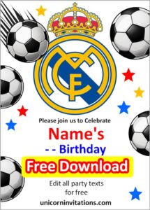 Real Madrid invitation templates Unicorn Invitations