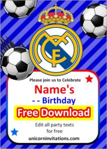 Real Madrid invitation templates Unicorn Invitations
