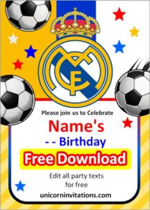 Real Madrid invitation templates Unicorn Invitations