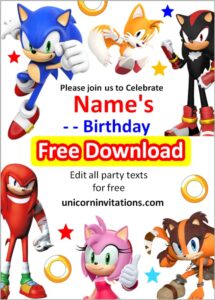Sonic invitation templates Unicorn Invitations