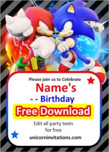 Sonic invitation templates Unicorn Invitations