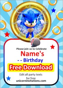 Sonic invitation templates Unicorn Invitations