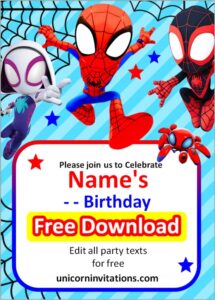 Spidey and his amazing Friends invitation templates Unicorn Invitations
