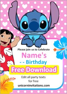 Stitch invitation templates Unicorn Invitations